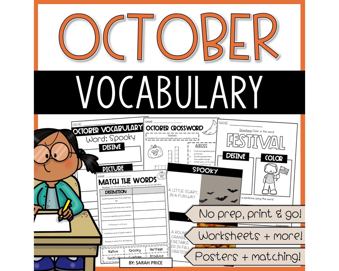Halloween Vocabulary Worksheets | 2nd Grade October Printables | Fall ...