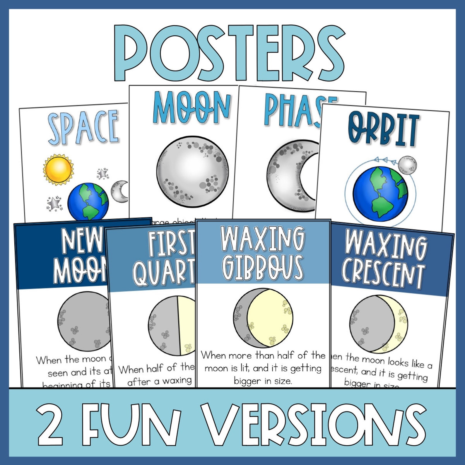 Phases of the Moon Posters 2nd 3rd Grade Astronomy Science Posters - Etsy