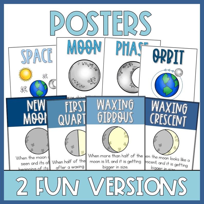 Phases of the Moon Posters - 2nd 3rd Grade Astronomy Science Posters - Etsy