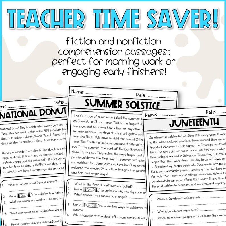 June Reading Comprehension Passages & Activities | 2nd-3rd Grade ...