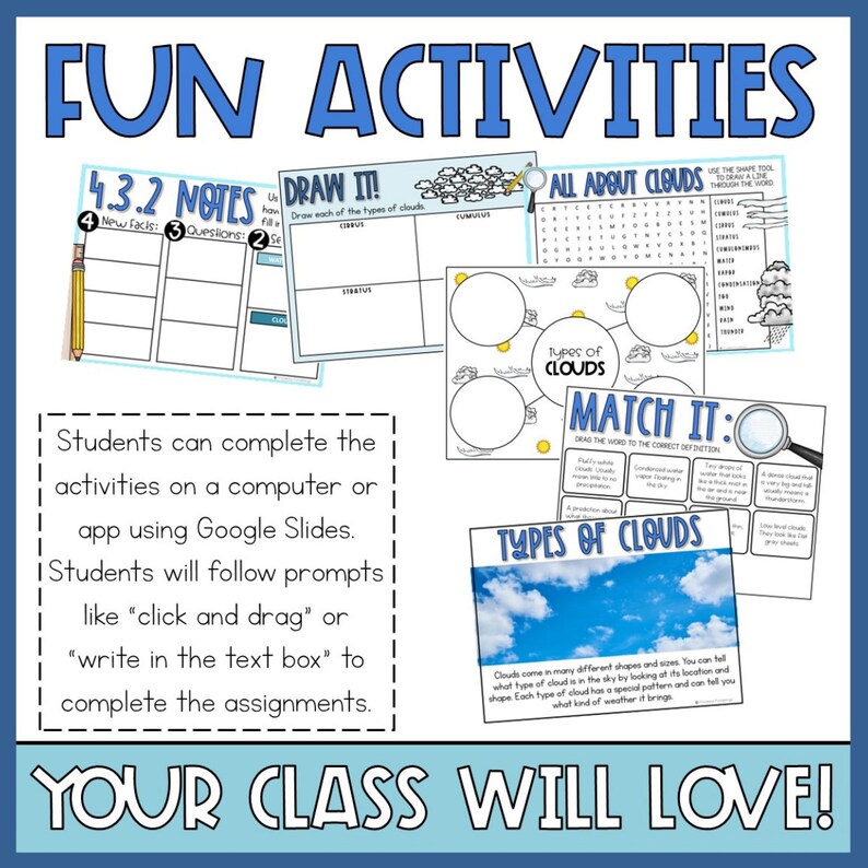 Types of Clouds Unit - 2nd and 3rd Grade Science Digital Activities - Etsy