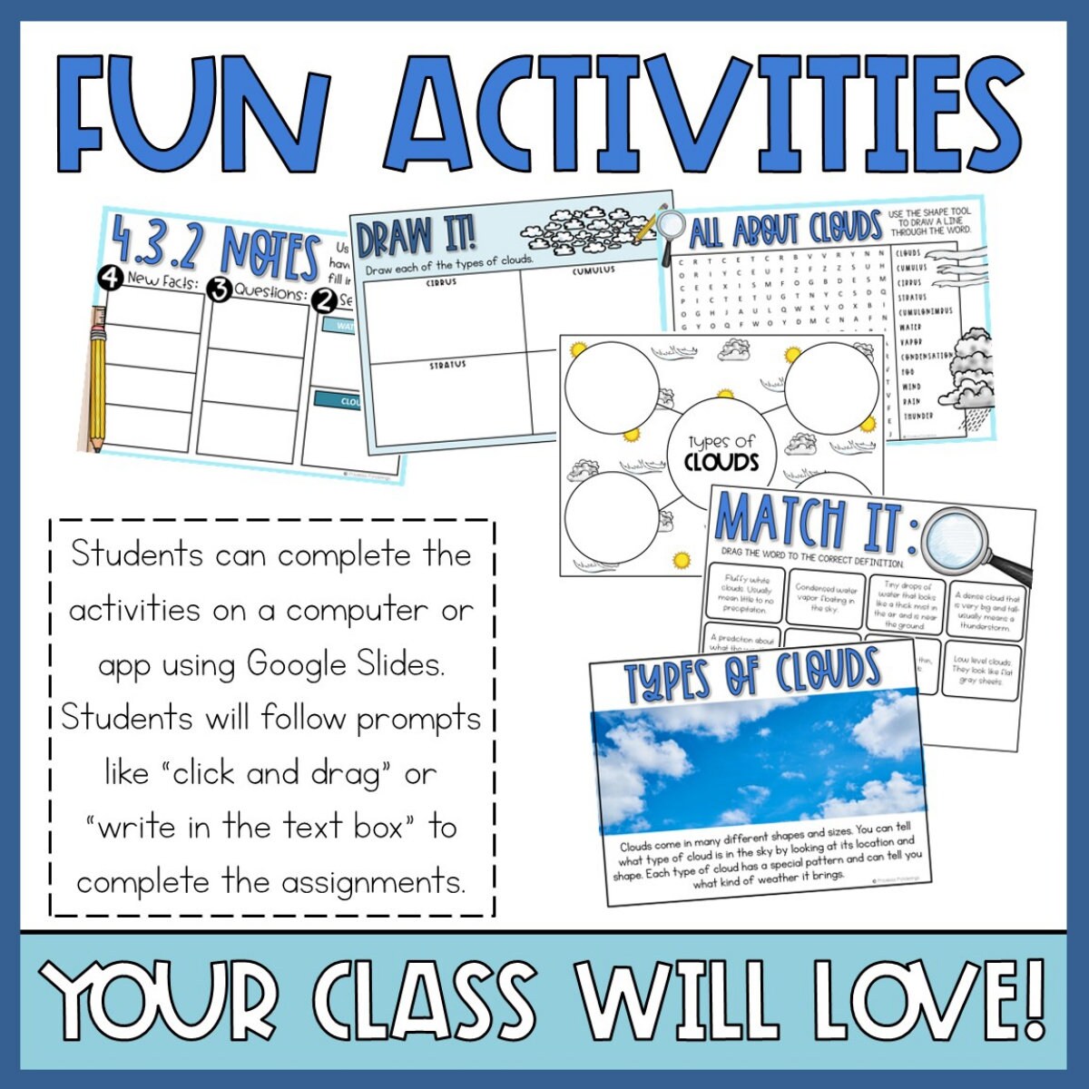 Types of Clouds Unit - 2nd and 3rd Grade Science Digital Activities - Etsy