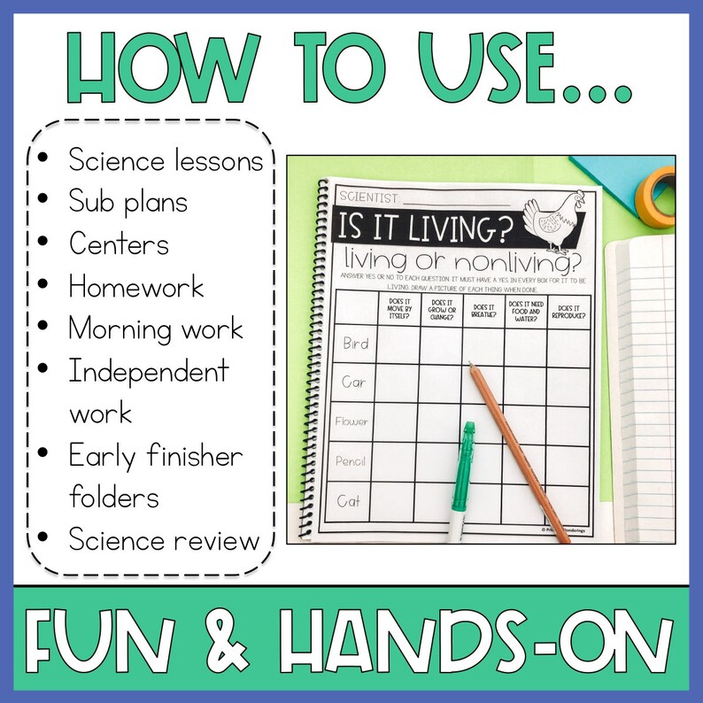 1st 2nd Grade Life Science Living Non-living Things Activities Lessons ...