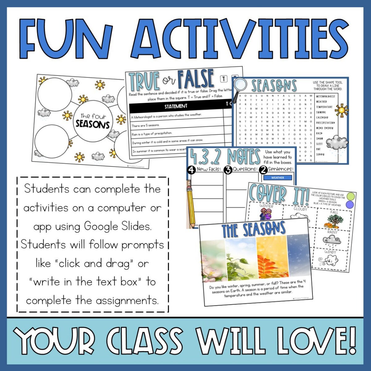 Types of Weather Four Seasons Activities - 2nd & 3rd Grade Digital ...