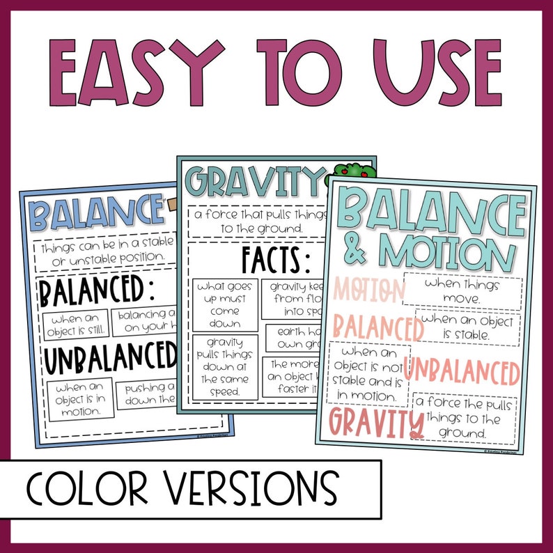 Balance and Gravity Anchor Charts and Science Posters - Etsy