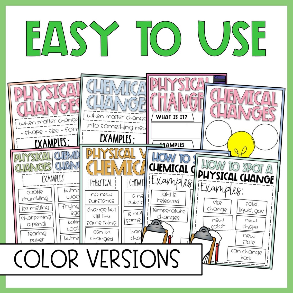 Physical and Chemical Changes Anchor Charts and Changes in Matter ...