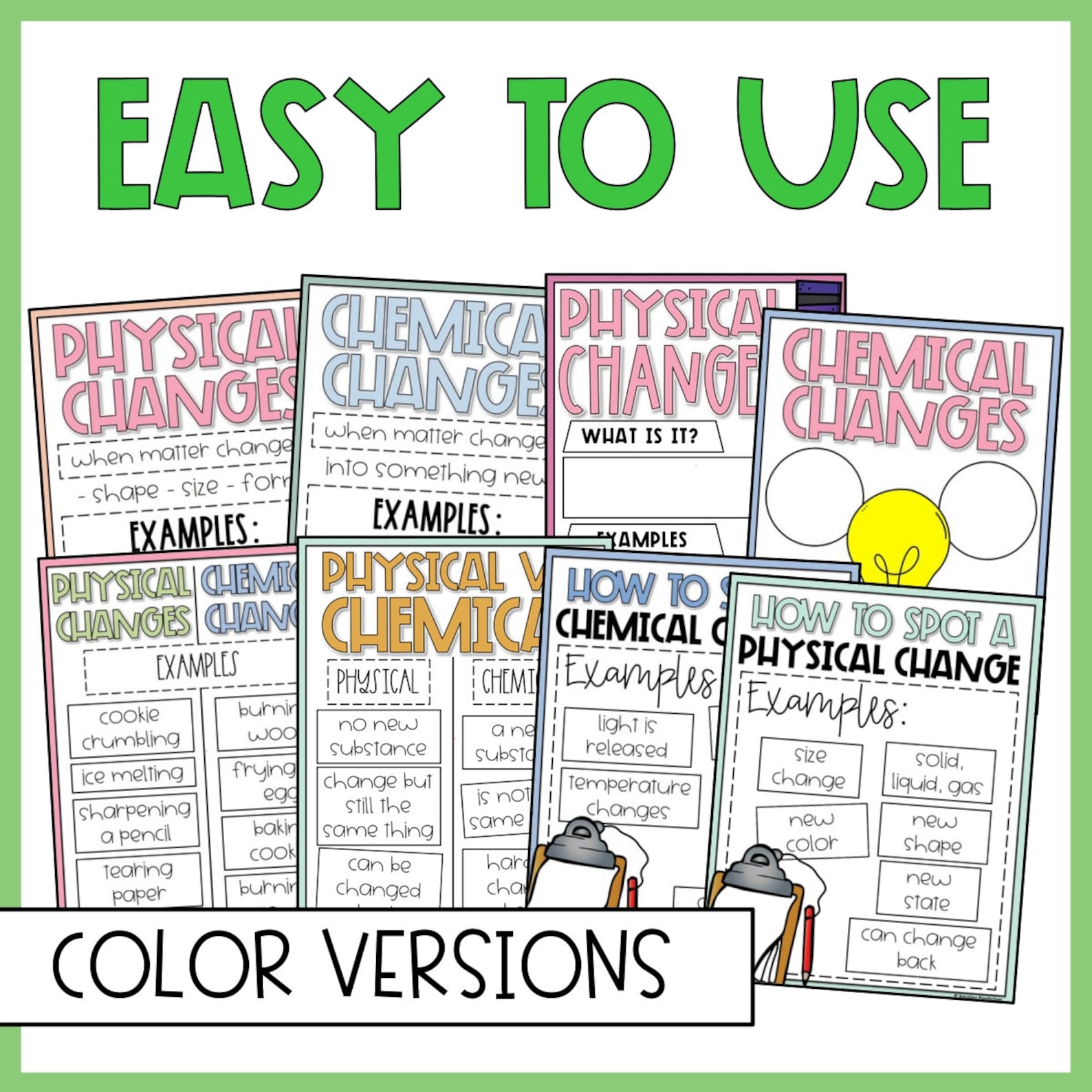 Physical and Chemical Changes Anchor Charts and Changes in Matter ...