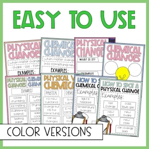 Physical and Chemical Changes Anchor Charts and Changes in Matter ...