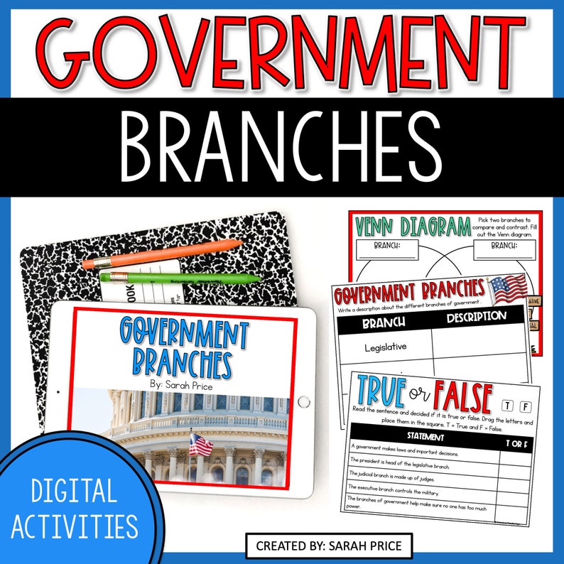 Branches of Government Digital Activities 2nd, 3rd & 4th Grade Social ...
