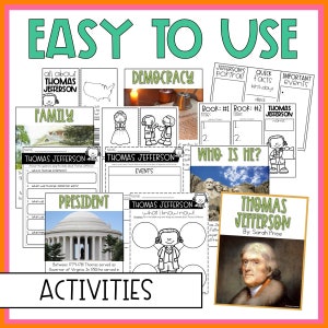 Thomas Jefferson Activities and History Worksheets Pack - Etsy
