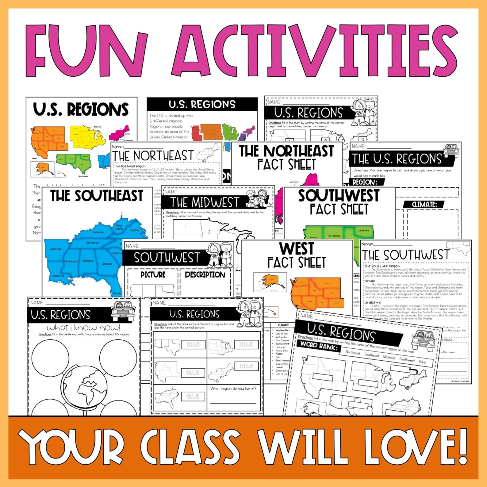 US Geography Worksheets | 5 Regions of the United States Lessons and ...