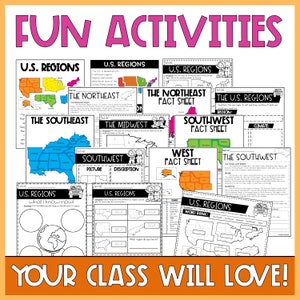 US Geography Worksheets | 5 Regions of the United States Lessons and ...