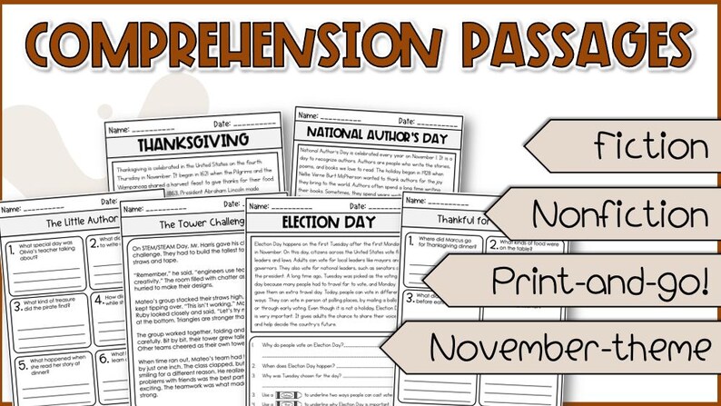 November Reading Passages 2nd Grade | Thanksgiving Comprehension ...