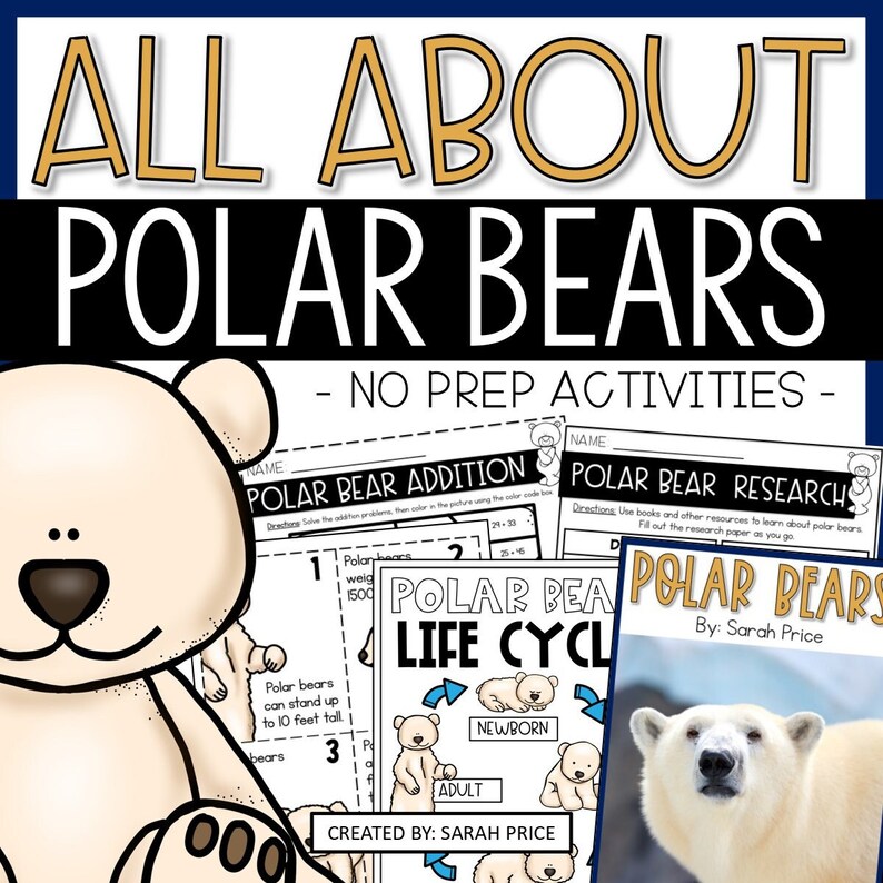 Polar Bear Activities 2nd 3rd Grade January Science Math ELA Worksheets ...