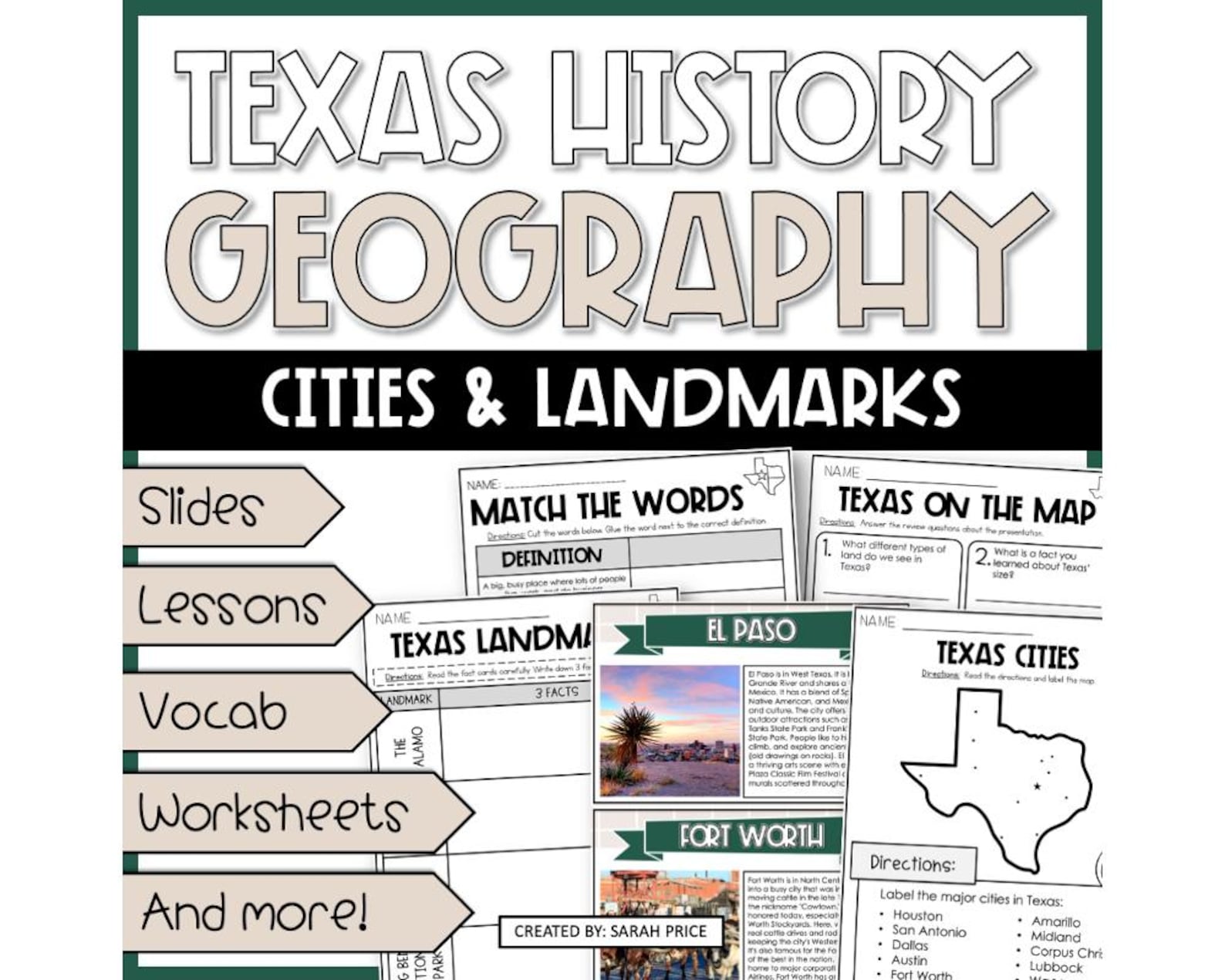 Texas Cities and Landmarks Unit | 4th Grade Texas History Worksheets ...