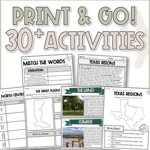 Texas Regions Activities for 4th Grade | Printable Texas History Unit ...