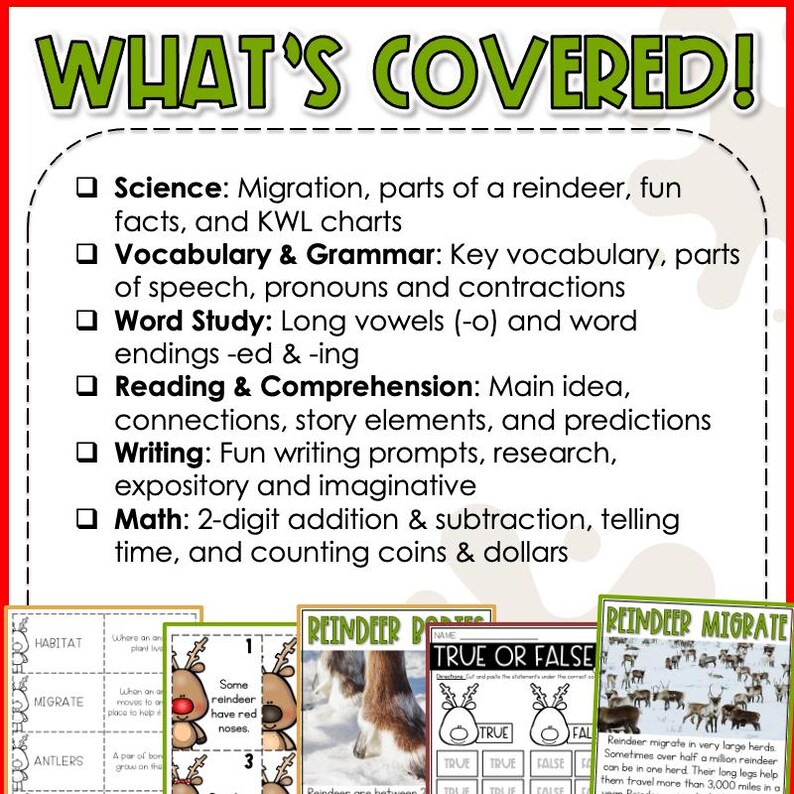 December Worksheets Reindeer Science, Math & Literacy Activities 2nd ...