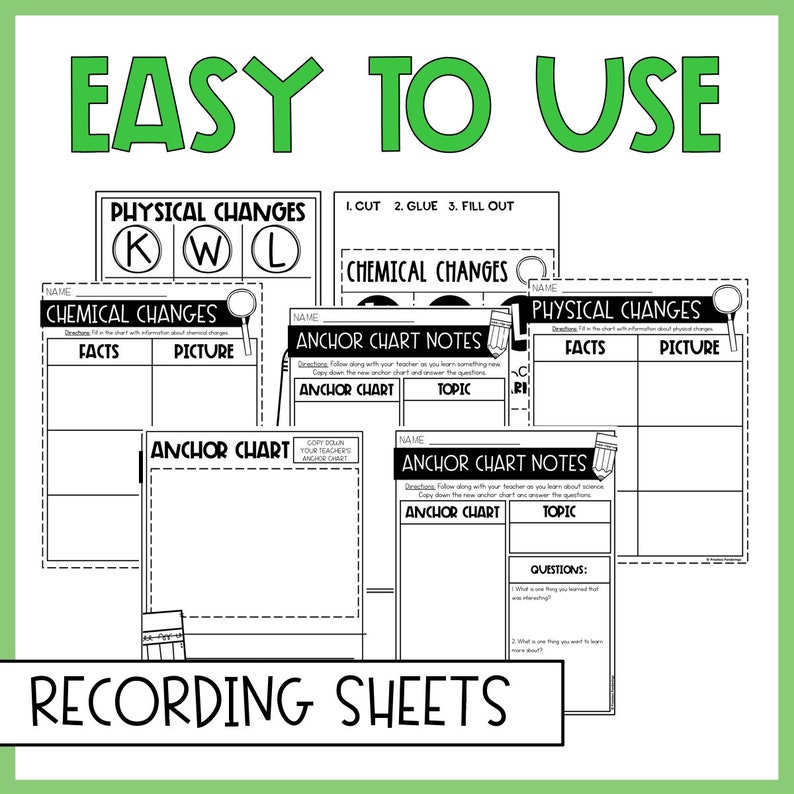 Physical and Chemical Changes Anchor Charts and Changes in Matter ...