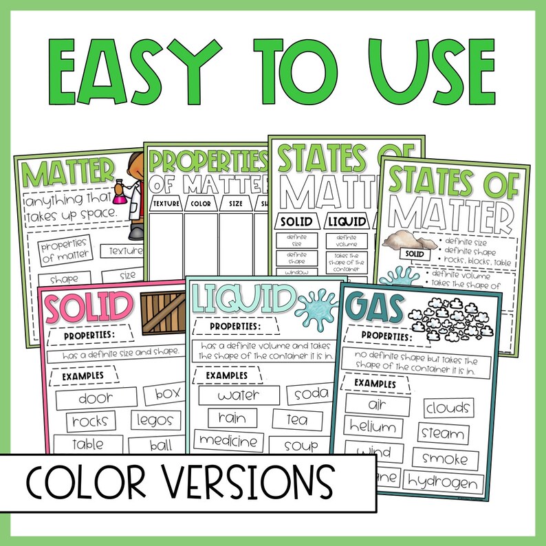 States of Matter Anchor Charts | States of Matter Worksheets Science ...