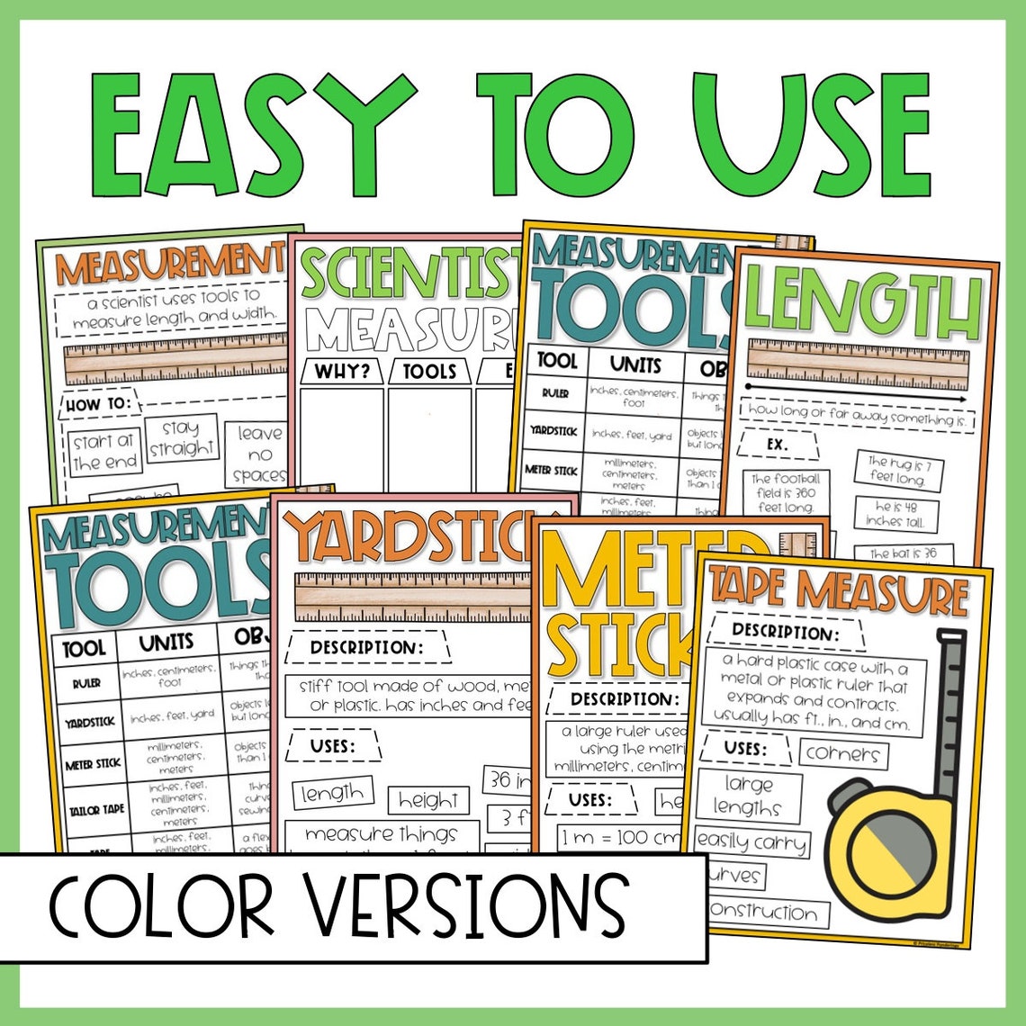 Measurement Length Anchor Charts and Nonstandard and Standard Posters ...