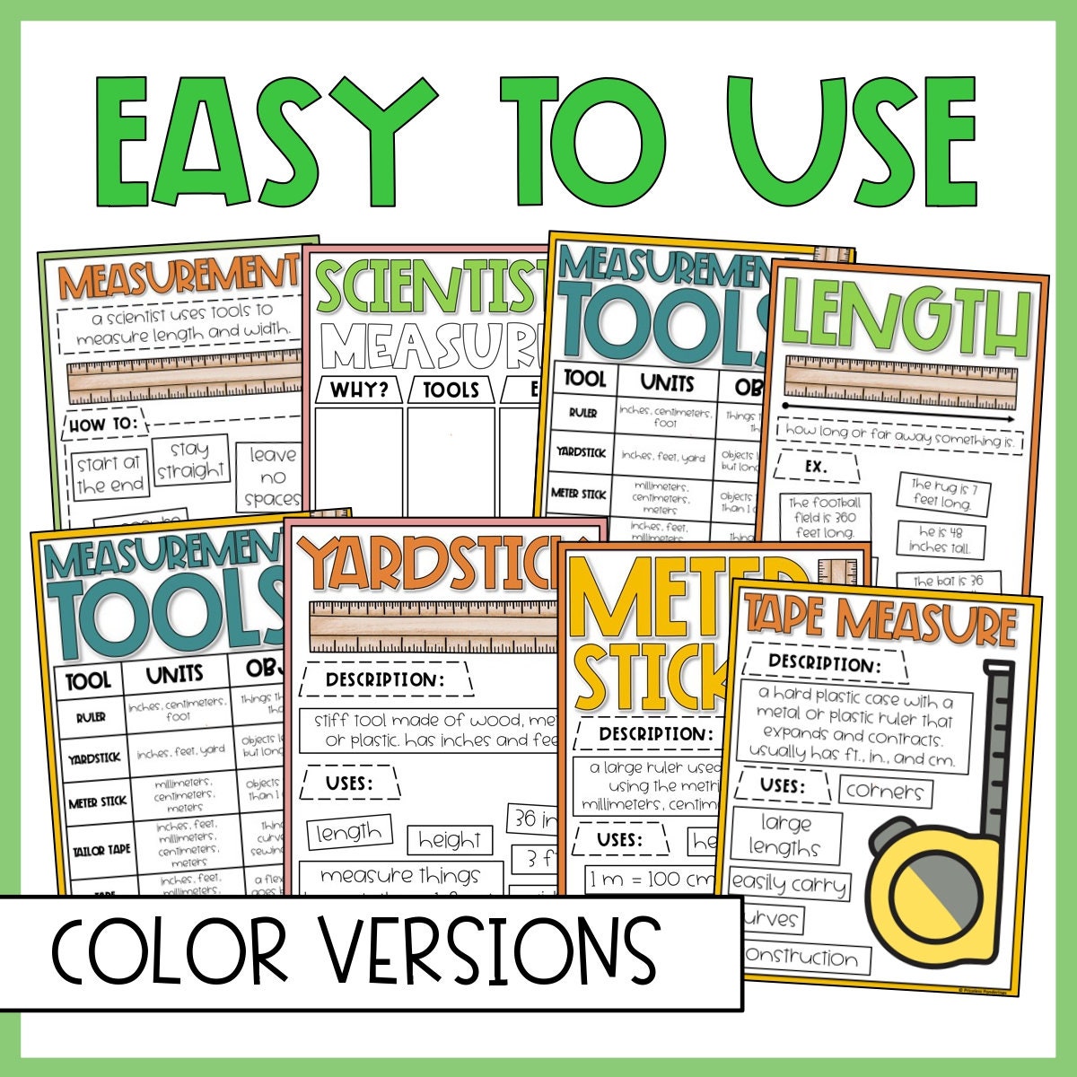 Measurement Length Anchor Charts and Nonstandard and Standard Posters ...