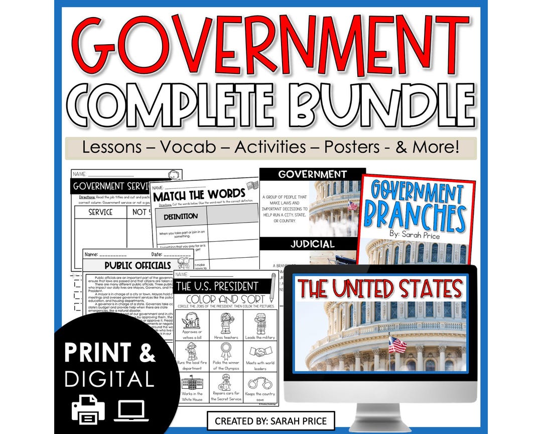 Social Studies Worksheets Government Curriculum | 3 Branches, U.S ...