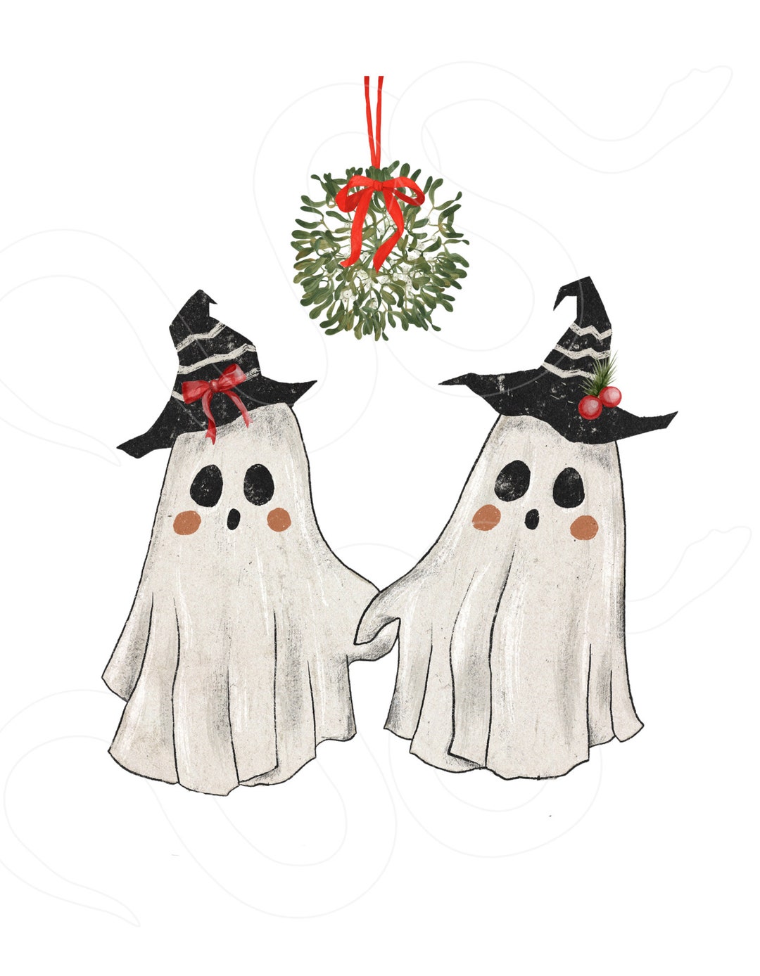 INSTANT DOWNLOAD Christmas Holiday Ghosts Under Mistletoe Clipart ...