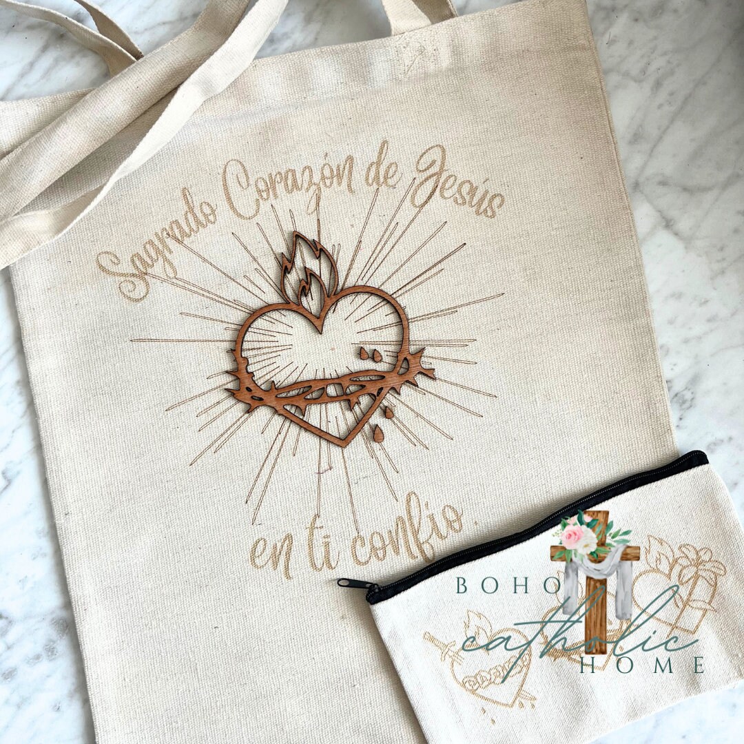 Sacred Heart of Jesus Tote Bag, Christian Canvas Bag, Catholic Everyday ...