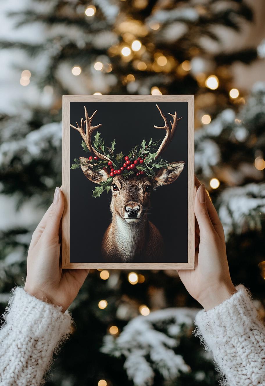 Moody Reindeer Portrait Christmas Wall Art, Printable Deer Holiday ...