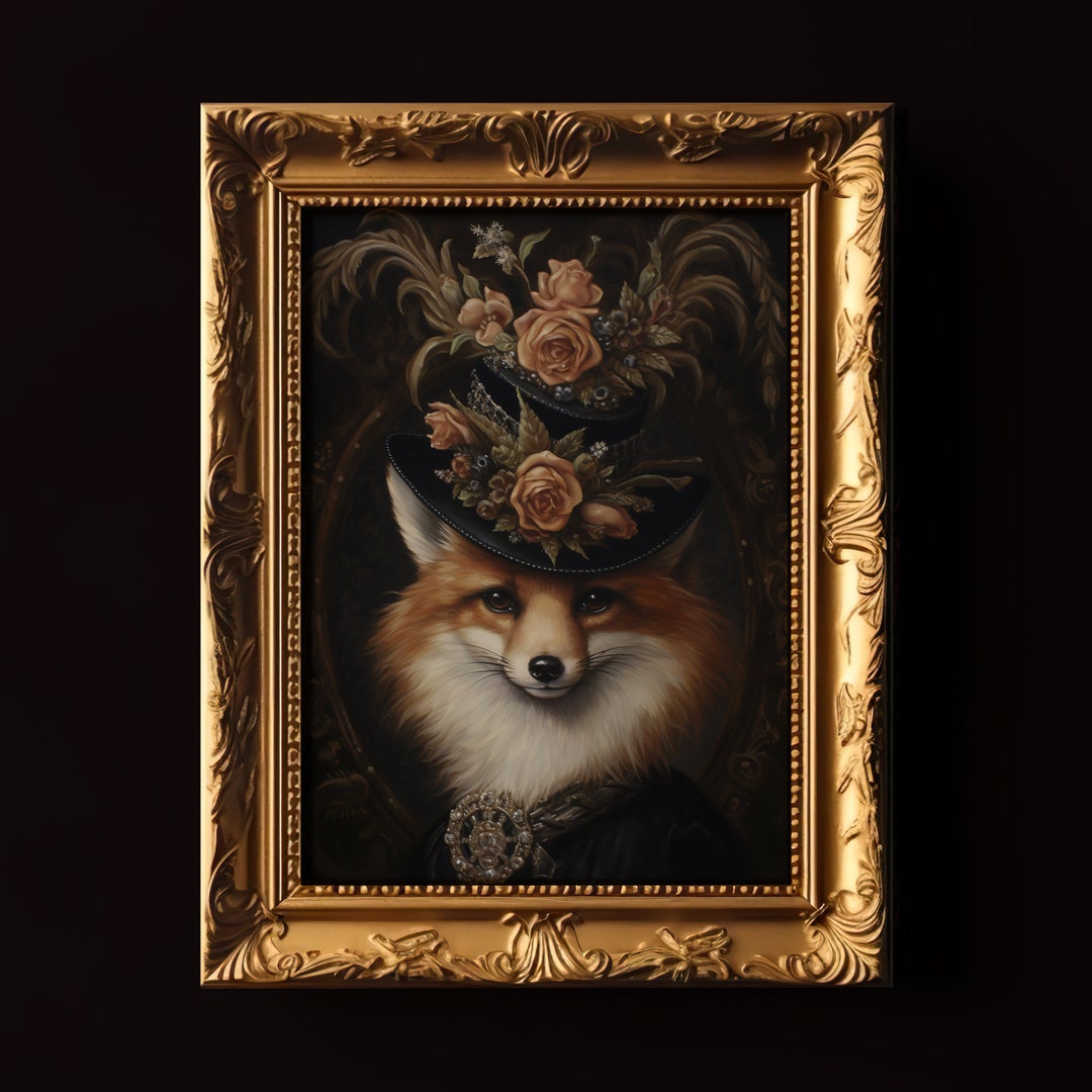Victorian Fox Lady Animal Portrait Whimsigoth Wall Art, Dark Academia ...