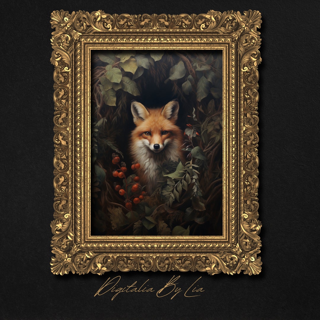 Vintage Fox Wall Art Printable, Printable Fox Art Poster, Dark ...