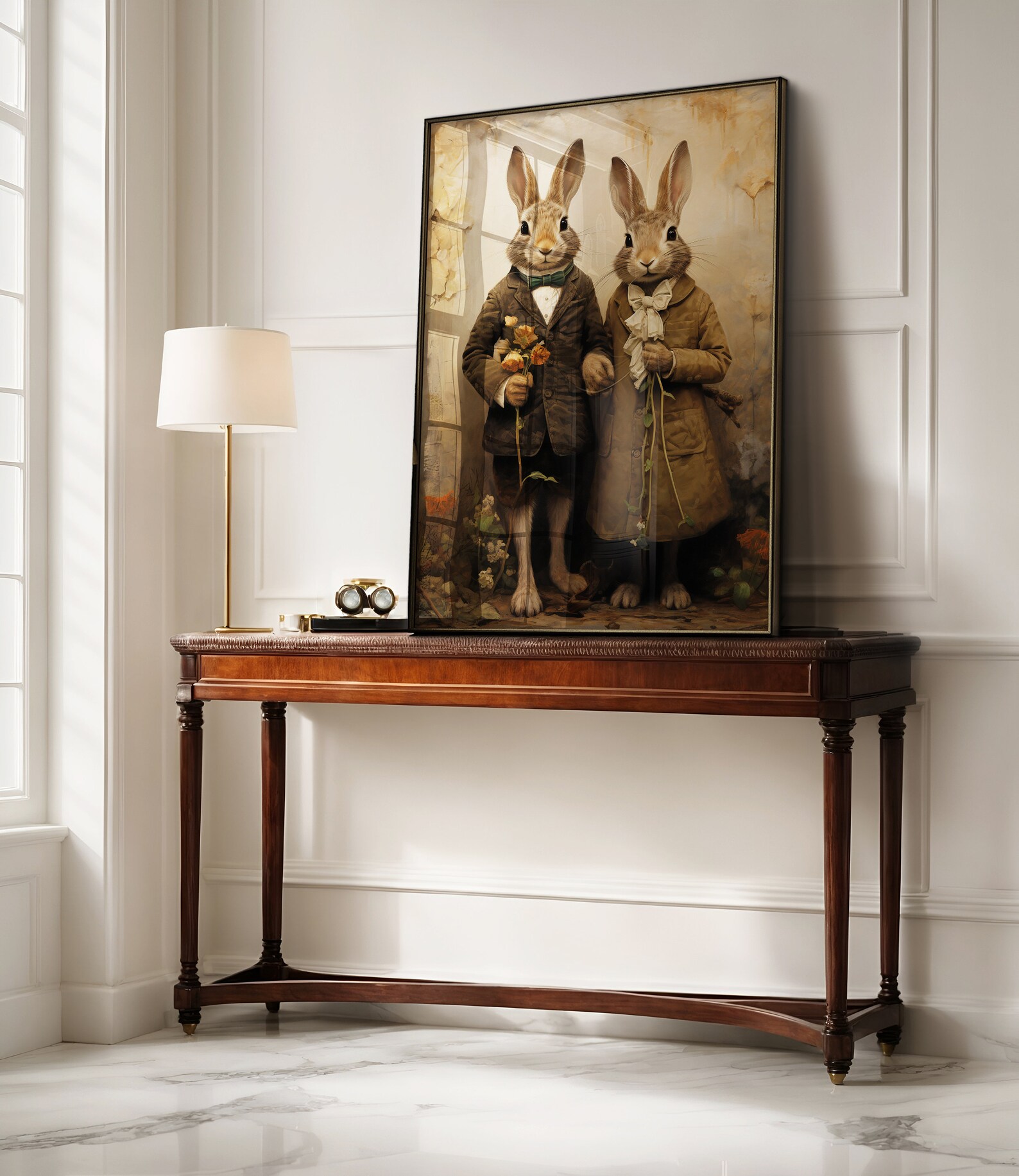 Hare Couple Painting, Vintage Easter Bunny Printable Wall Art, Rabbit ...