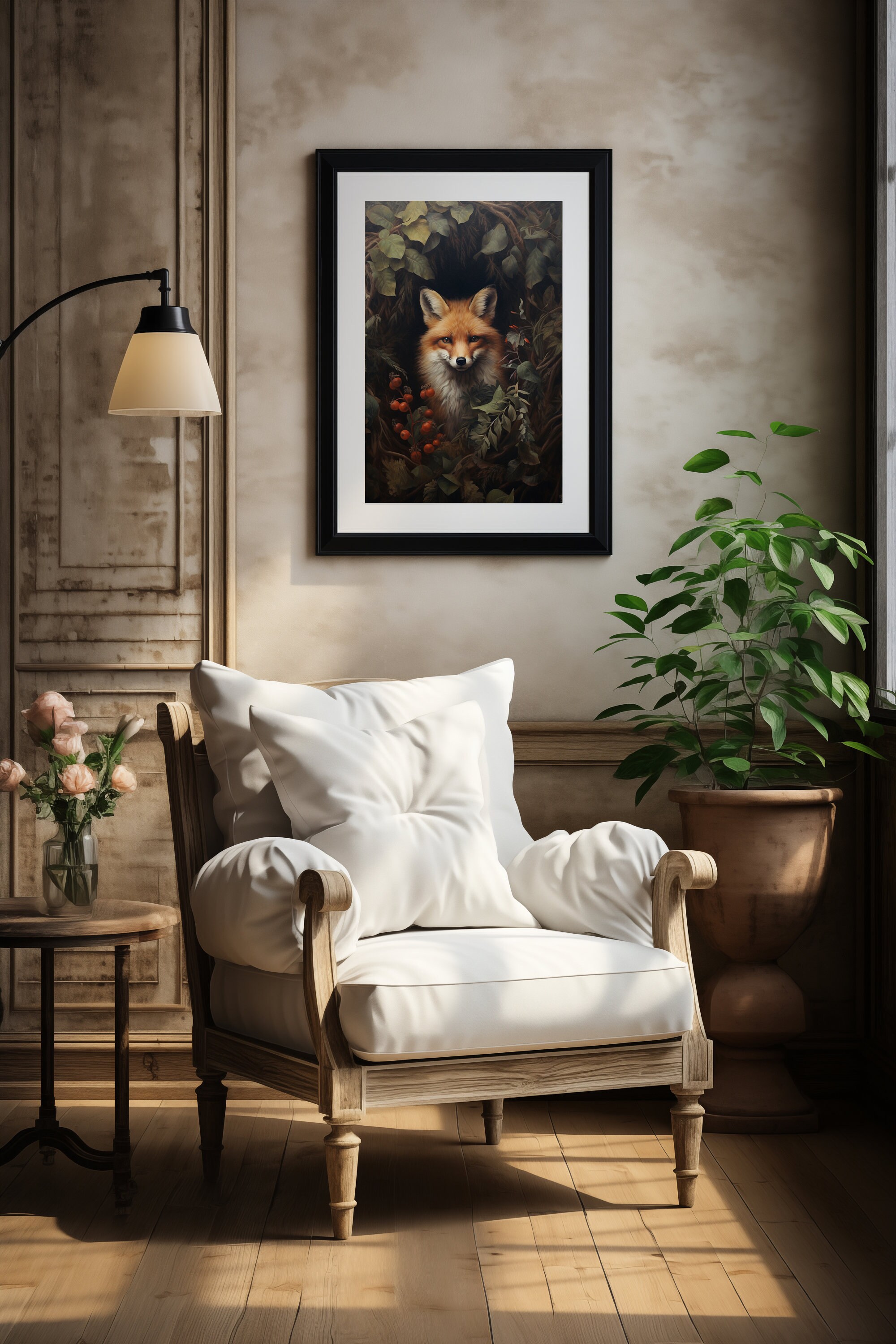 Vintage Fox Wall Art Printable, Printable Fox Art Poster, Dark ...