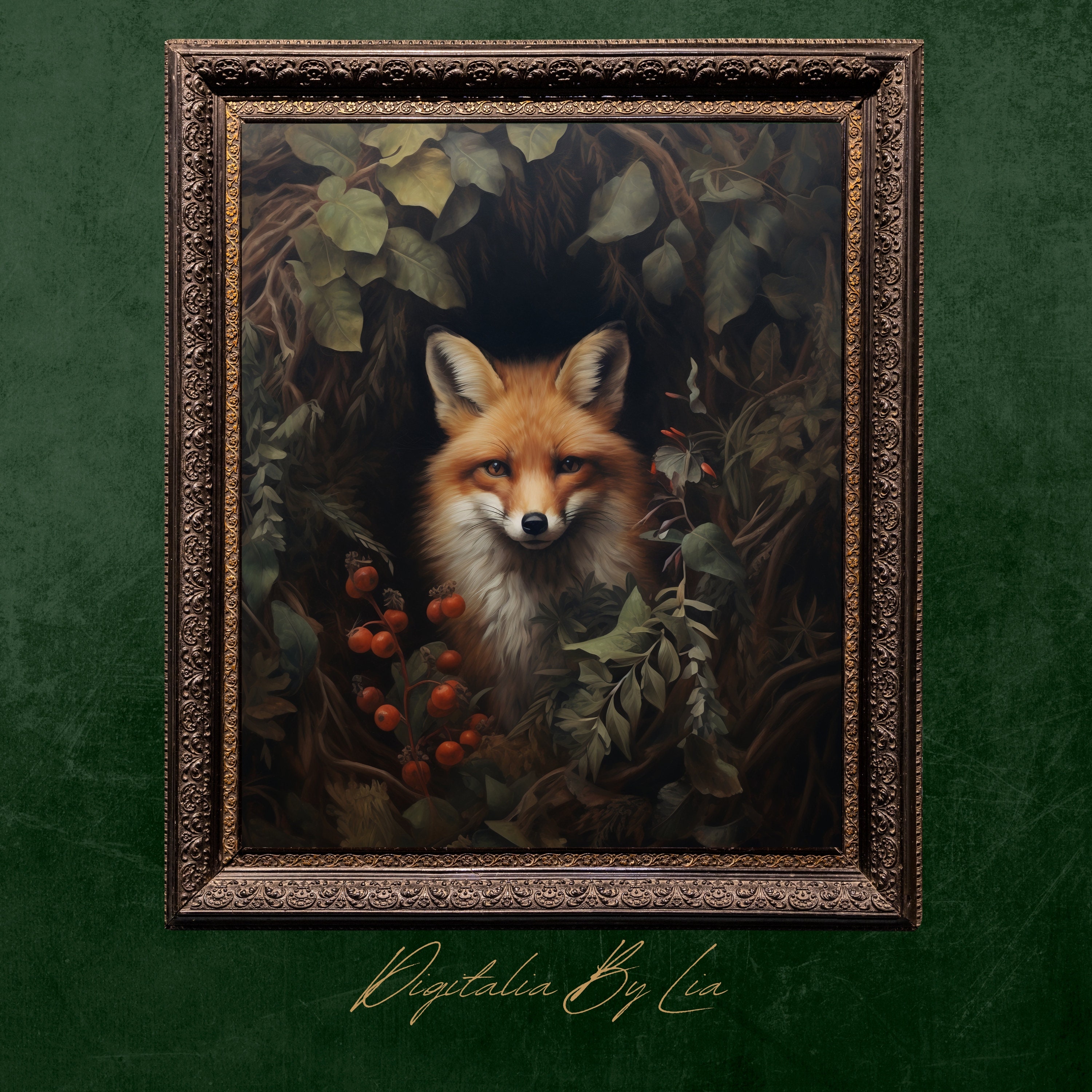 Vintage Fox Wall Art Printable, Printable Fox Art Poster, Dark ...