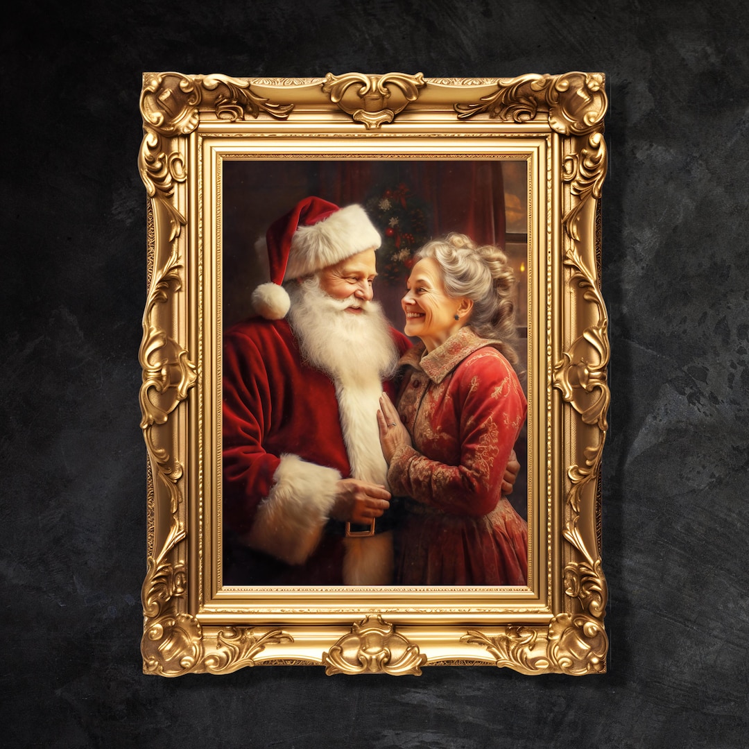 Mr & Mrs Claus Moody Christmas Wall Art Printable Cozy Vintage Holiday ...