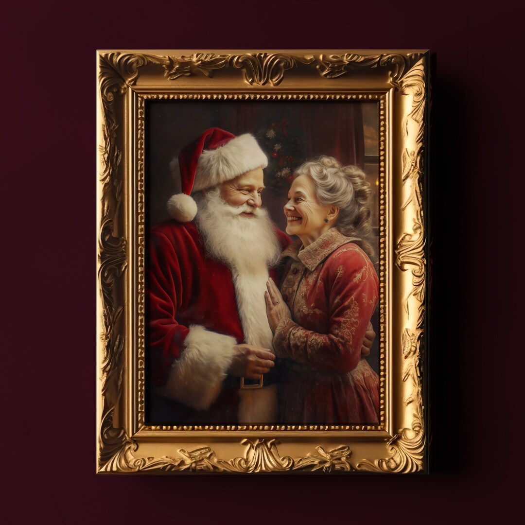 Santa and Mrs Claus Vintage Christmas Printable Wall Art, Dark ...