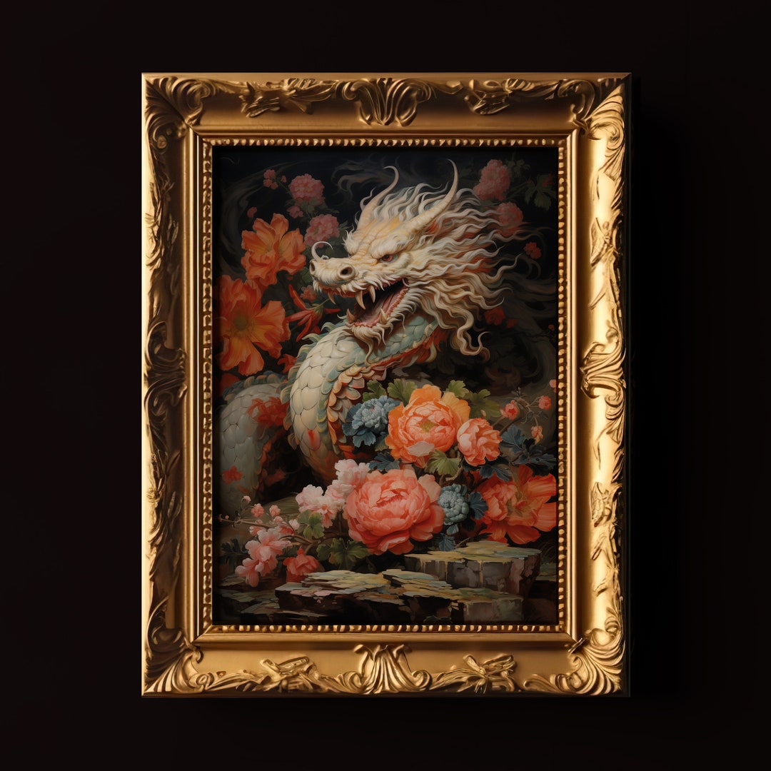 Botanical Dragon Print, Dark Cottagecore Wall Art, Whimsigoth Decor ...