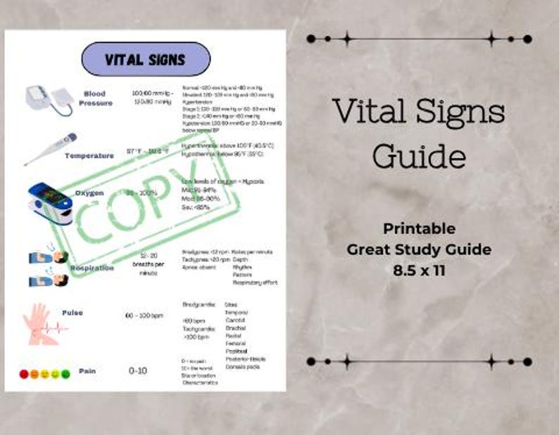 Vital Signs Chart, Printable, 8.5x11, Study Guide - Etsy