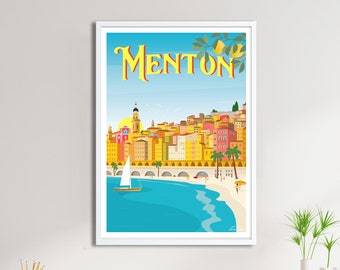 Affiche Menton, poster ville de france, poster Menton, affiche ville de ...