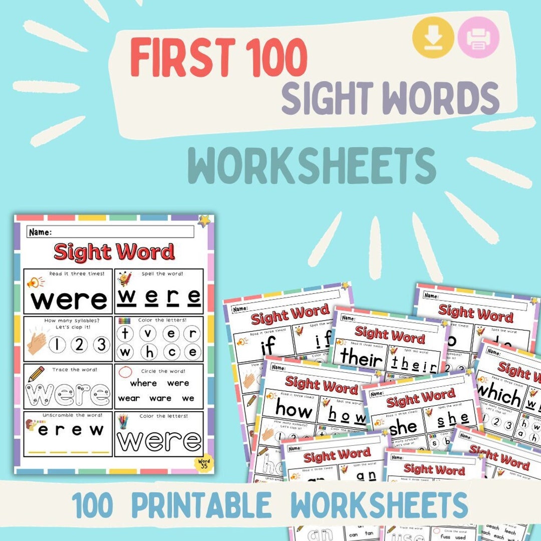 First 100 Sight Words Worksheets 100 Printable Worksheets - Etsy