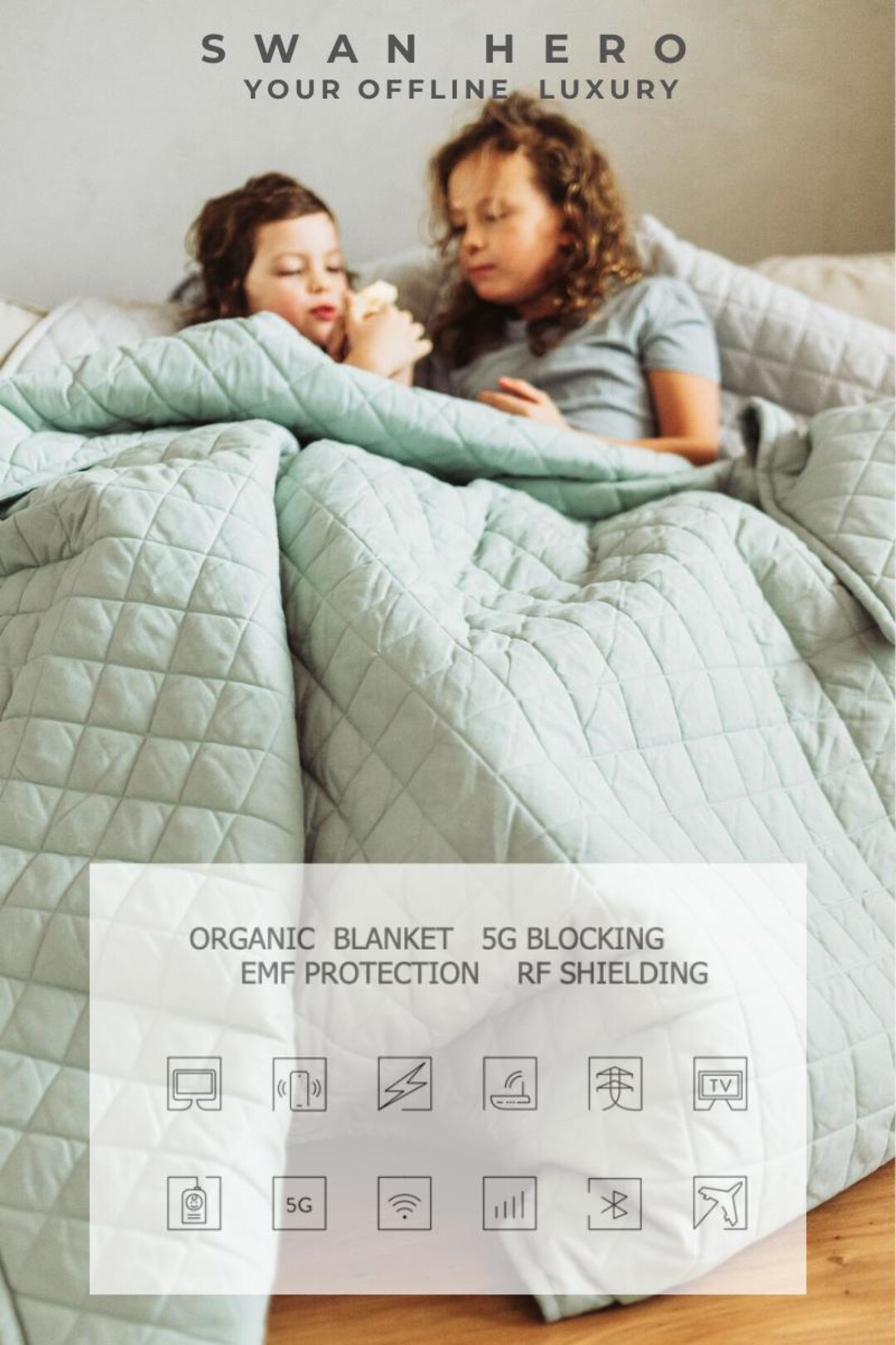 SWAN HERO EMF Antiradiation Quilted Cotton Blanket Sage 150×200cm ...