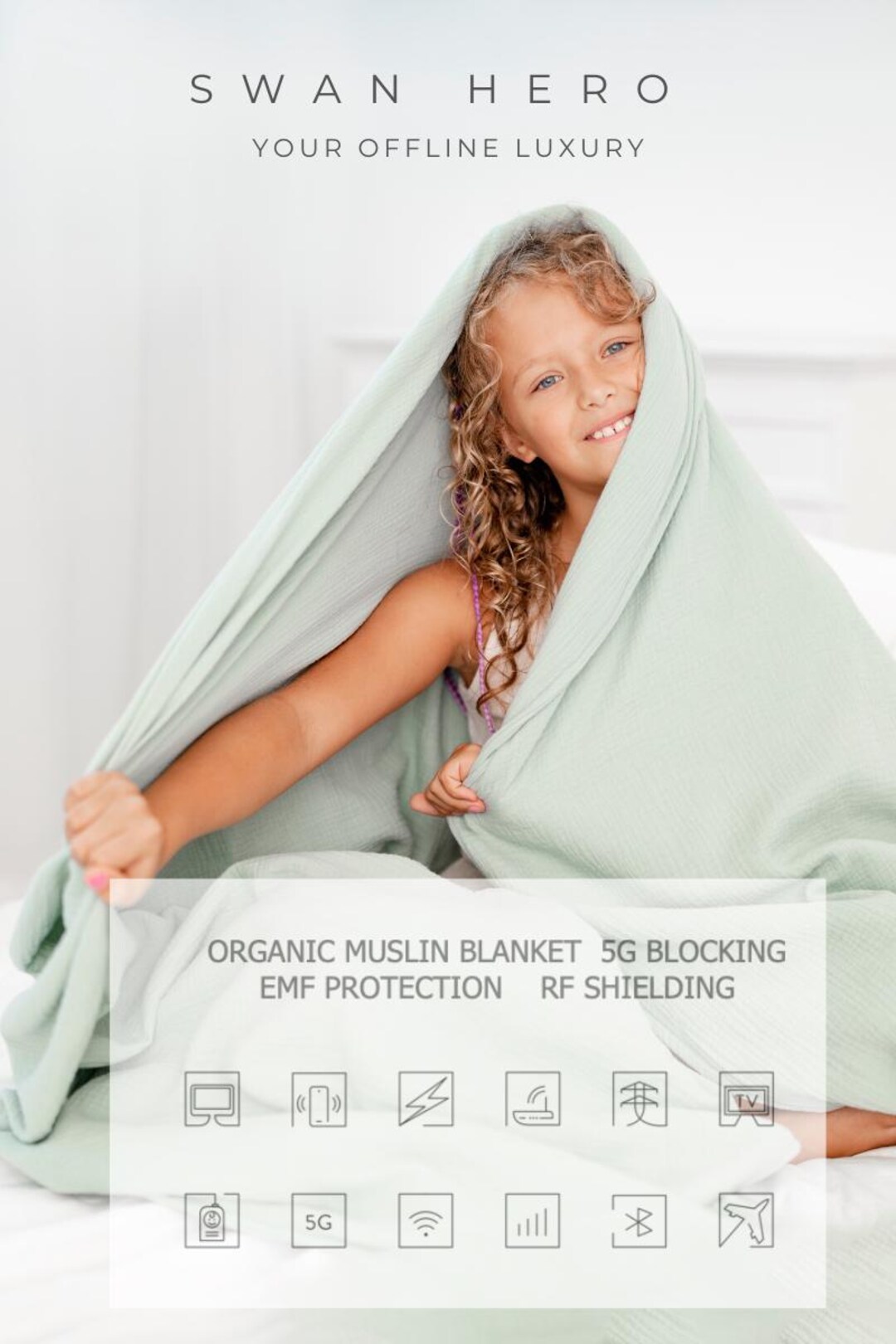 Swan Hero® Organic Muslin Blanket Sage Color| EMF Protection, Anti ...