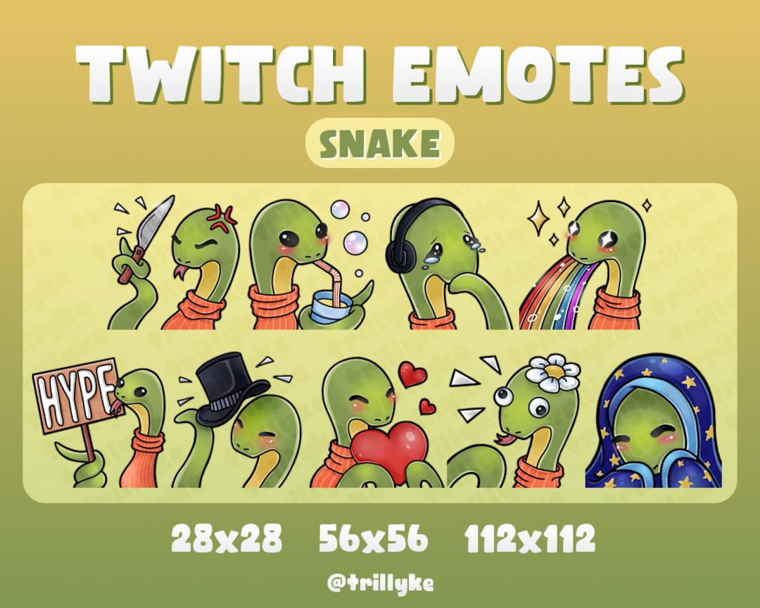 SNAKE EMOTES (9) | Twitch Emote Pack | Hype, Goofy, Cozy, Hi, Love Etc ...