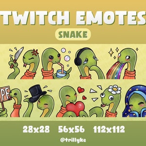 SNAKE EMOTES (9) | Twitch Emote Pack | Hype, Goofy, Cozy, Hi, Love Etc ...