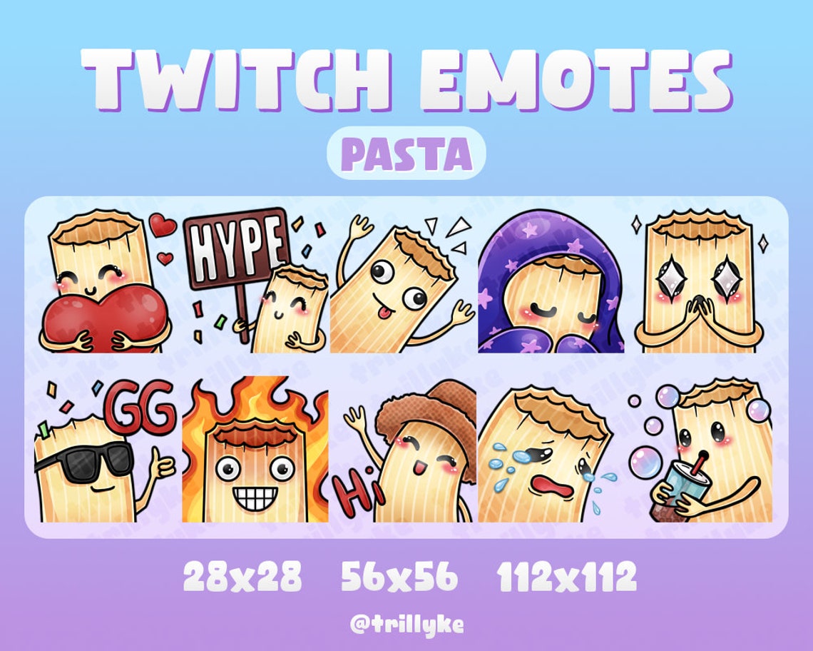 PASTA EMOTES (10) | Twitch Emote Pack | Hype, Goofy, Cozy, Hi, Love, GG ...
