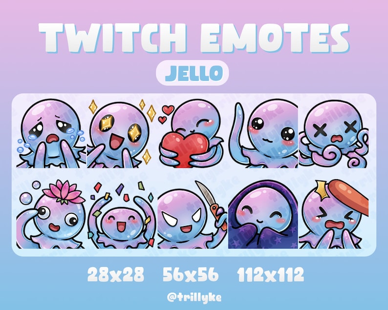 JELLO Jellyfish EMOTES (10) | Twitch Emote Pack | Cheer, Bonk, Heart ...