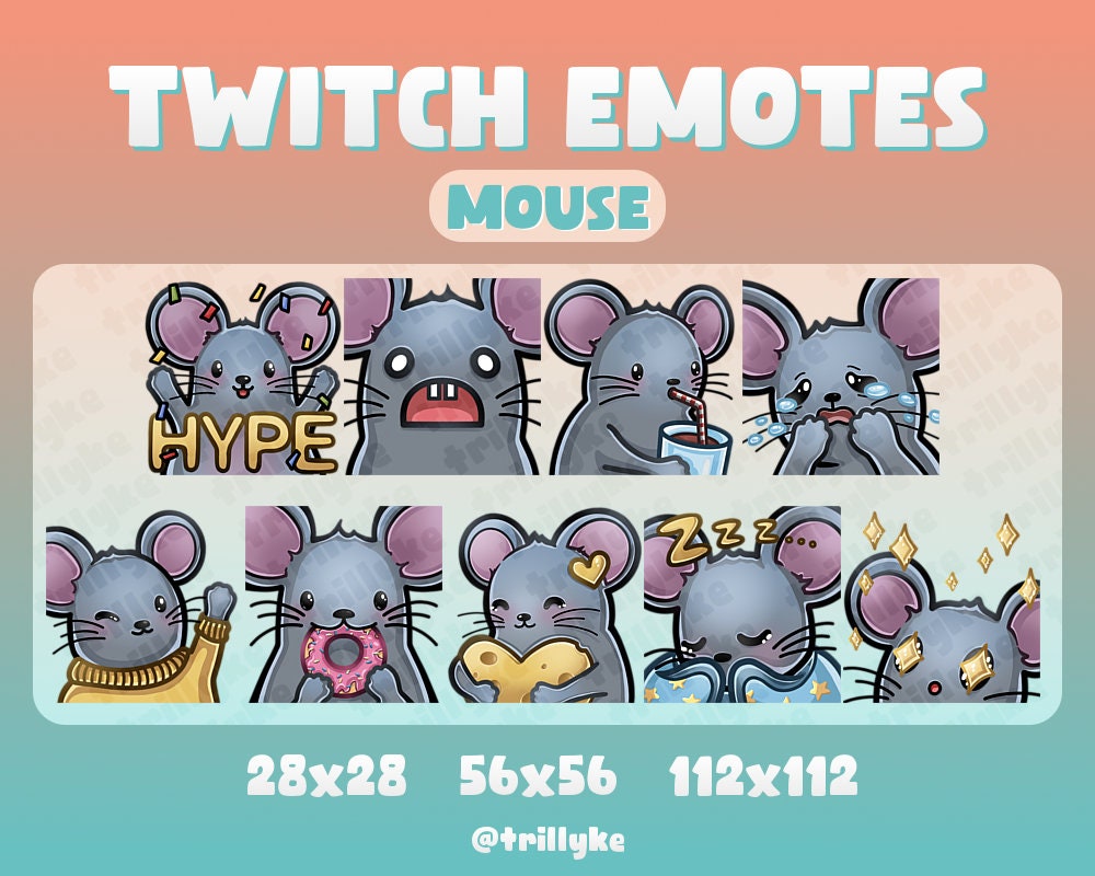 MOUSE EMOTES (9) | Twitch Emote Pack | Hype, Yummy, Heart, Hi, Wow Etc ...