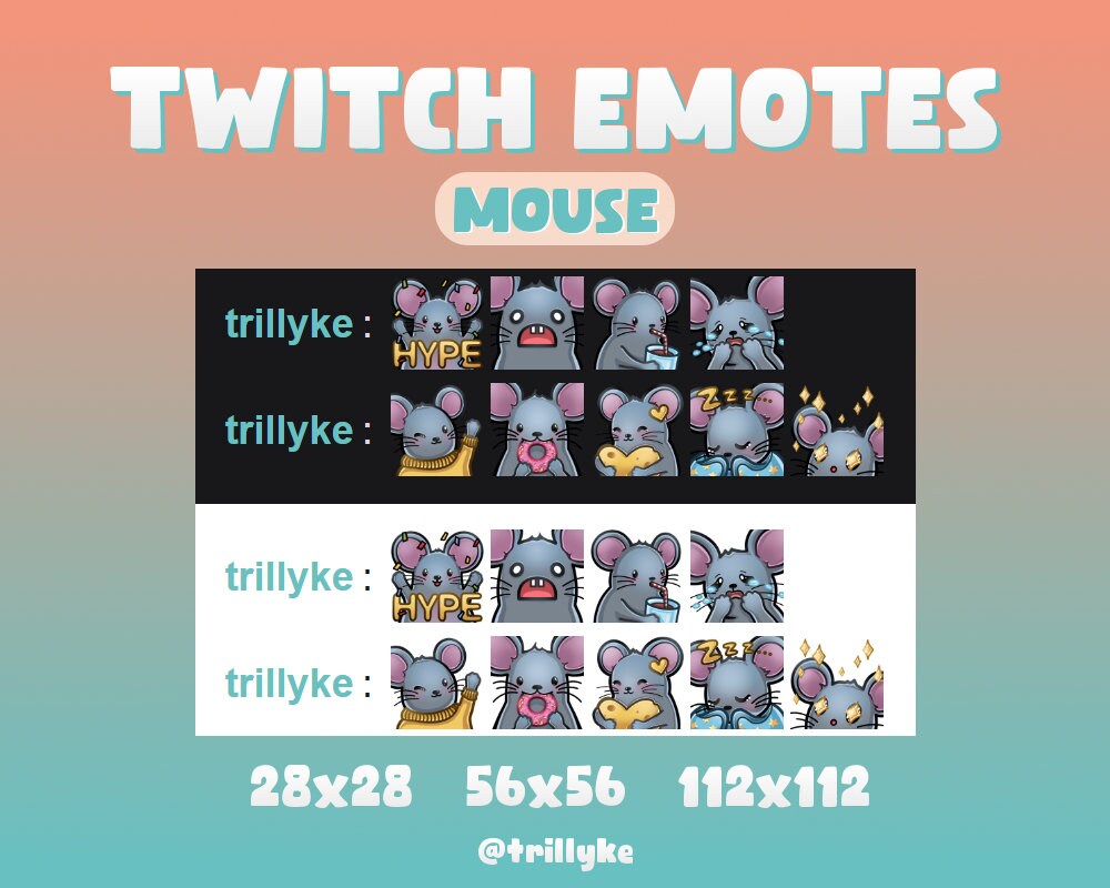 MOUSE EMOTES (9) | Twitch Emote Pack | Hype, Yummy, Heart, Hi, Wow Etc ...