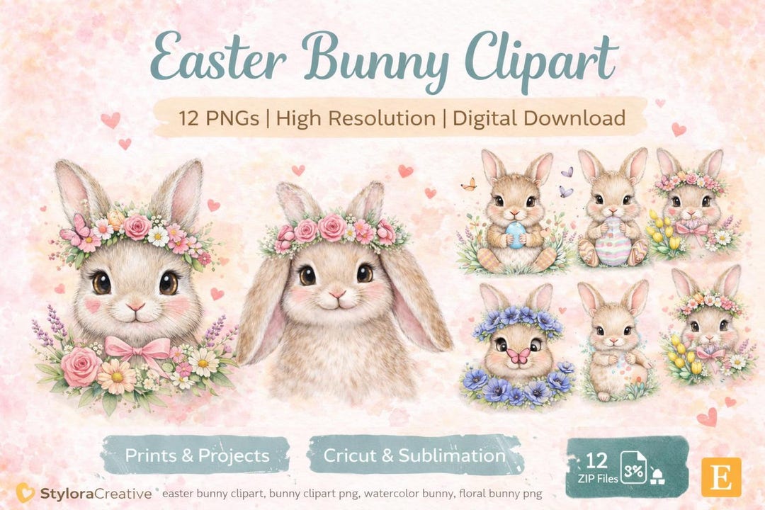 Floral Watercolor Easter Bunny Clipart Set (digital Download) - Etsy