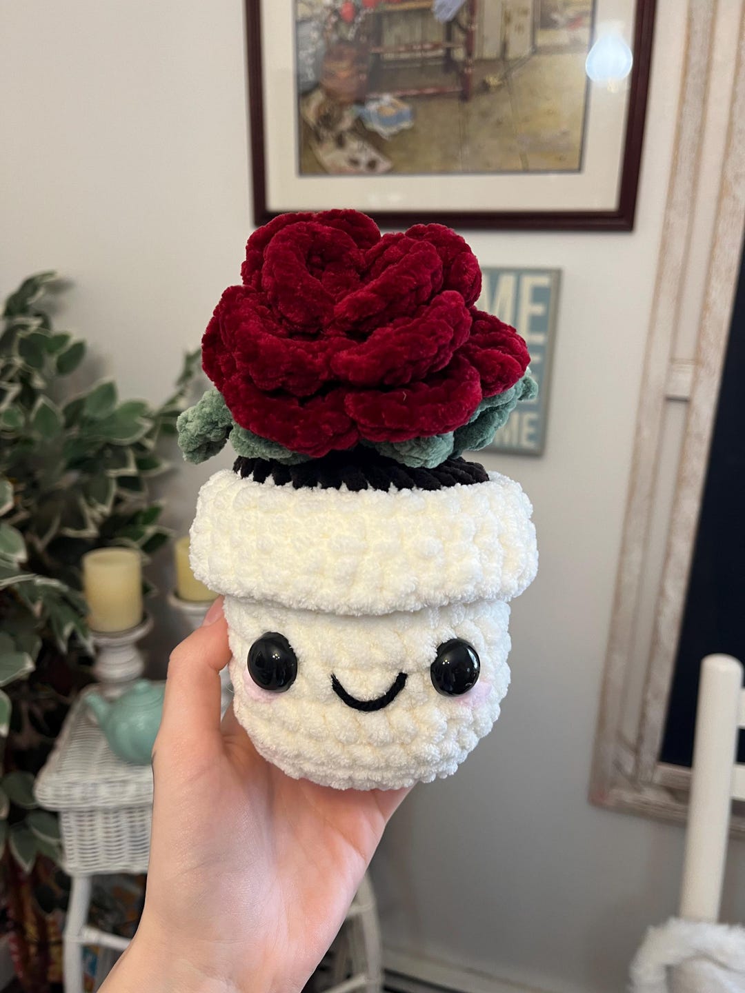 Crocheted Rose in a Pot Plushie Cute Fake Plant Decor Plush - Etsy